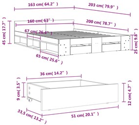 Rám postele se zásuvkami dub sonoma 160x200 cm kompozitní dřevo