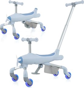 Costway 2-v-1 Push Car pro děti Motiv letadla Push Car s LED podsvícenými koly