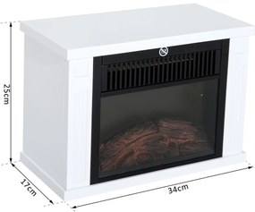 HOMCOM 1200W elektrický krb s efektem plamene v bílé barvě, elektrický krb pro útulnou atmosféru