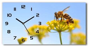 Wallmuralia Skleněné hodiny na stěnu Včela na květině 60x30 cm