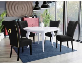 Stůl Julia FI 120 se 4 židlemi ST65 s klepadlem 10, Klepadlo: černé, Barva křesla: černá, Barva stolu: bíly lesk, Potah: Magic Velvet 2217