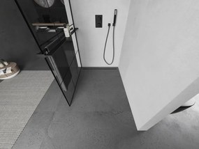Mexen Kioto+ L, sprchová zástěna Walk-In s poličkou a věšákem 100 x 200 cm, 8mm čiré sklo černý vzor, ​​černý profil, 800-100-123-70-77