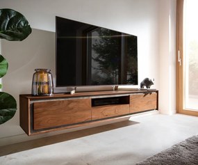 TV stolek Stonegrace 175 cm akácie hnědá kamenina 2 dvířka 1 zásuvka 1
