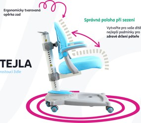 Rostoucí židle s podnožkou, šedá/modrá, TEJLA
