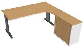 Sestava stolu a rol. skříně levá 180 cm - Hobis Cross CE 1800 HR L Dekor stolové desky: buk, Dekor lamino podnože: bílá, Barva nohou: černá