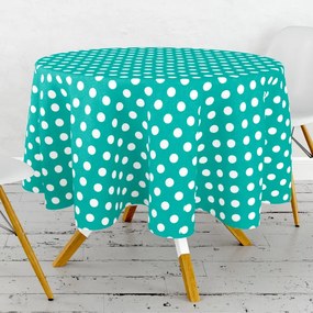 Ubrus PVC kulatý DC-416 – Puntíky na tyrkysovém (různé velikosti)