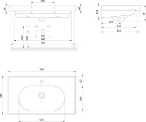 Sapho BRAND keramické umyvadlo 80 x 45 cm bílá TU0422