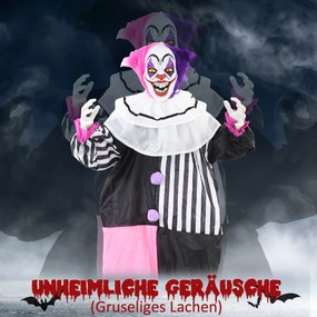 HOMCOM Strašidelný klaun Halloween dekorace, pohyblivý, funkce smíchu, růžová + fialová