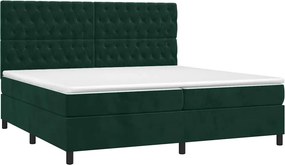 Box spring postel s matrací a LED tmavě zelená 200x200 cm samet 3136326