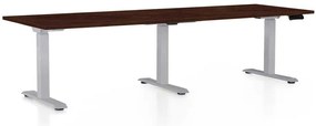 Výškově nastavitelný stůl OfficeTech Long, 240 x 80 cm, šedá podnož, wenge