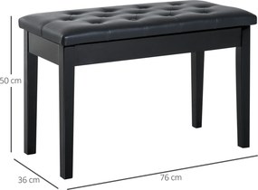 HOMCOM klavírní stolička klavírní lavice tradiční venkovský styl s úložným prostorem, kaučukové dřevo, umělá kůže černá, 76x36x50 cm pro hudebníky | …