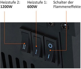 HOMCOM Elektrický krb s topením, elektrický krb s LED efektem plamene, 600/1200 W dekorativní krb, elektrický krb, černý