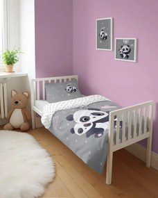 Detexpol Bambusové dětské ložní prádlo 90x120 šedé s růžovými akcenty a pandami – 4790 A – Baby Bamboo