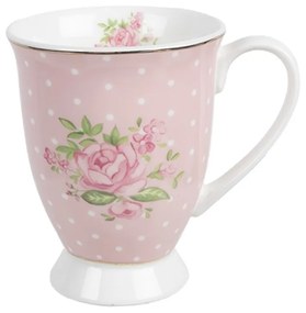 Porcelánový hrnek s bílými puntíky se vzorem růžové růže Sweet Roses – 300 ml