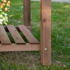 Vyvýšený záhonový truhlík Outsunny 123x54x74cm s 8 rošty a skládací policí z masivního dřeva v hnědé barvě pro zahradu a terasu | Aosom.de