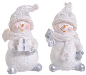 sněhuláček s dárkem/lucernou 7 cm - bílá