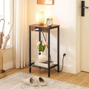 Odkládací stolek Vasagle Gravira 38 cm s nabíjecí stanicí černý/hnědý