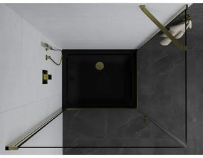 Mexen Pretoria sprchový kout s otočnými dveřmi 80 x 90 cm, průhledné, Zlatá+ vanička do sprchového kouta Flat, Černá - 852-080-0