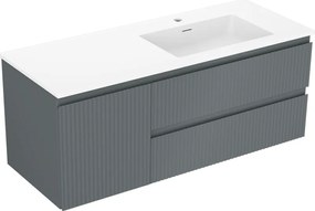 Mexen Rivel, koupelnová skříňka 120 cm s pravým umyvadlem Otis, 2S, 1D, drážkovaná, grafitová/bílá matná, 91A23-12047-3-BBFFF66-W18P01
