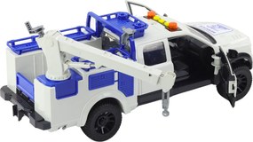 LEAN Toys Servisní auto s jeřábem, světla a zvuky, bílé, 1:12