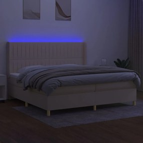 Box spring postel s matrací a LED krémová 200x200 cm textil 3139066