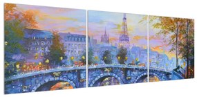 Obraz malované krajiny s Eiffelovou věží (150x50 cm)