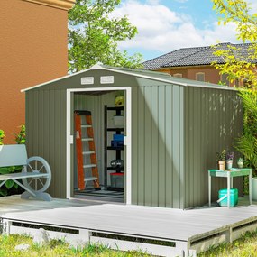 Outsunny kůlna na nářadí kovová kůlna s podezdívkou světle zelená 277 x 195 x 192 cm | Aosom