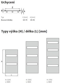 Isan Carme topný žebřík 1703/605, 691 W, středové připojení, DCAR17030605 Barva ISAN: Antibakterialní bílá S41 - RAL 9016 (88)