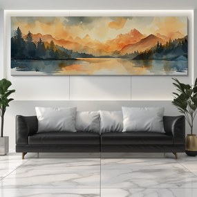 Obraz na plátně - Rozbřesk nad horským jezerem FeelHappy.cz Velikost obrazu: 60 x 20 cm