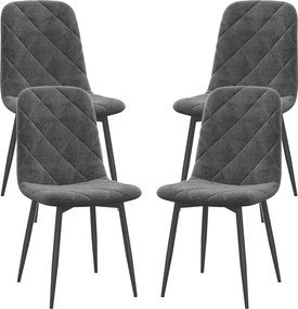 HOMCOM Sada 4 moderních jídelních židlí potažených sametem se ocelovými nohami do obývacího pokoje 45x54x87 cm Šedá | Aosom