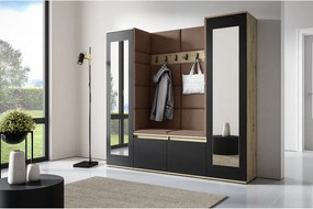 Eka Předsíňová stěna s čalouněnými panely Trinity 31 - Dub Artisan s černou / Hnědá 2307
