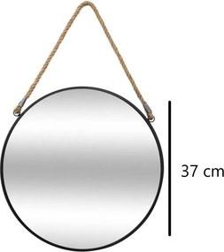Závěsné zrcadlo v kovovém rámu, průměr 37 cm