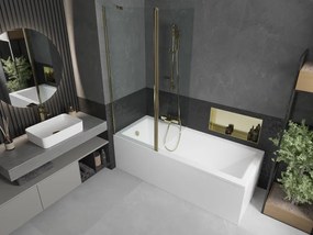 Mexen Flip, vanová zástěna 1-křídlová 140 x 150 cm, otočné křídlo, 6 mm čiré sklo, zlatý profil, 894-140-101-50-00