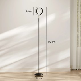 HOMCOM Stojací lampa 42W LED stmívatelná, 3 barevné teploty, stropní reflektor s nastavitelnou hlavou ve tvaru kruhu, černá
