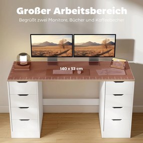 HOMCOM 140 cm počítačový stůl, 8 zásuvek, psací stůl pro domácí kancelář, ložnici, ocel, dřevo, přírodní