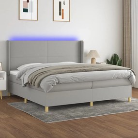 Box spring postel s matrací a LED světle šedá 200x200 cm textil 3138741