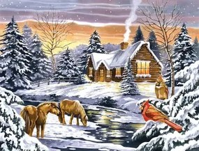 NORIMPEX Malování podle čísel Zimní dům u potoka / 40x50 cm