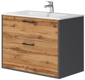 Kingsbath Afina Piedra Grey/Wotan Oak 80 koupelnová skříňka s umyvadlem