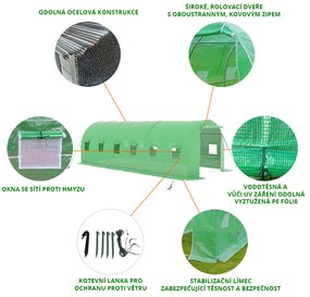 BPS-koupelny Zahradní fóliovník HYD-ZF3-07G-2D, 6x3 m, zelený, dvojité dveře