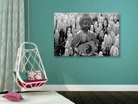 Obraz jin a jang Budha v černobílém provedení - 120x80 cm