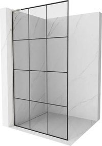 Mexen Kioto L, sprchová zástěna Walk-In 110 x 200 cm, 8mm čiré sklo černý vzor, ​​broušená ocel profil, 800-110-103-97-77