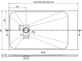 Mexen Hugo, obdélníková sprchová vanička SMC 140 x 70 cm, černá, zlatá krytka, 42707014-G