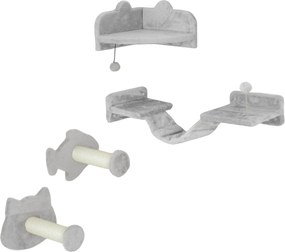 PawHut Set pro šplhání koček, 4-dílný nábytek pro kočky se schody, žebříkem, skákacími věžemi, škrábacími sloupky, hračkou, sisalem, pro kočky do 5 kg