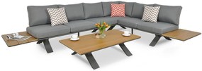 Luxusní rohová sedačka na terasu Skando, wood/šedá + konferenční stůl