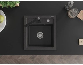 Mexen Vito, 1-komorový granitový dřez 520x490x210 mm, černá baterie Rita, černá skvrnitá, 6503-76-670300-70