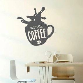 Samolepky na zeď - But first Coffee Barva: Bílá, Velikost: 60x55 cm