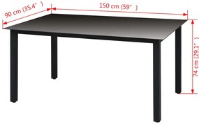 Zahradní stůl černý 150 x 90 x 74 cm hliník a sklo - Default Title