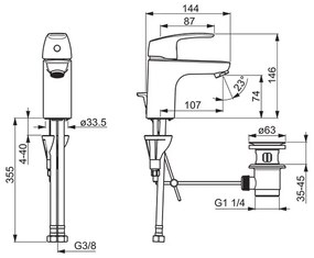 Hansa Umyvadlová stojánková páková baterie HANSAPINTO s výpustí 45042283