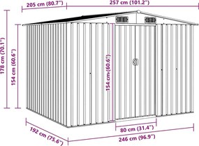 vidaXL Marketos Zahradní domek na nářadí šedý kovový 257 x 205 x 178 cm