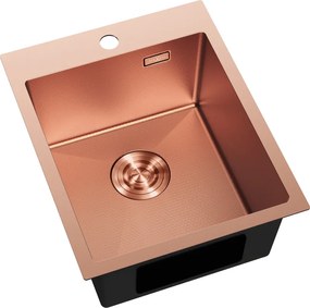 Mexen Solix, 1-komorový nerezový dřez 400 x 500 mm, broušená měď, vzor voština, 6406401000-65HC